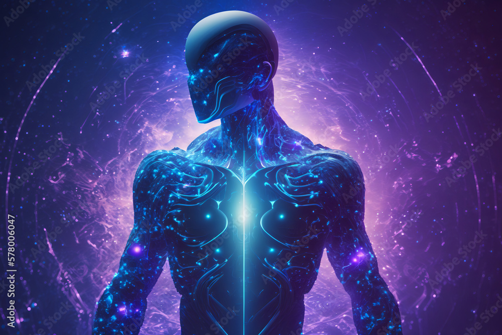 a human silhouette with a futuristic appearance representing the astral ...