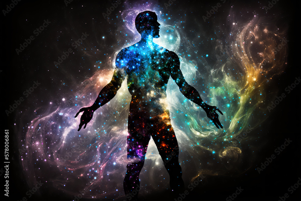 an astral body silhouette in a standing position, with both arms ...