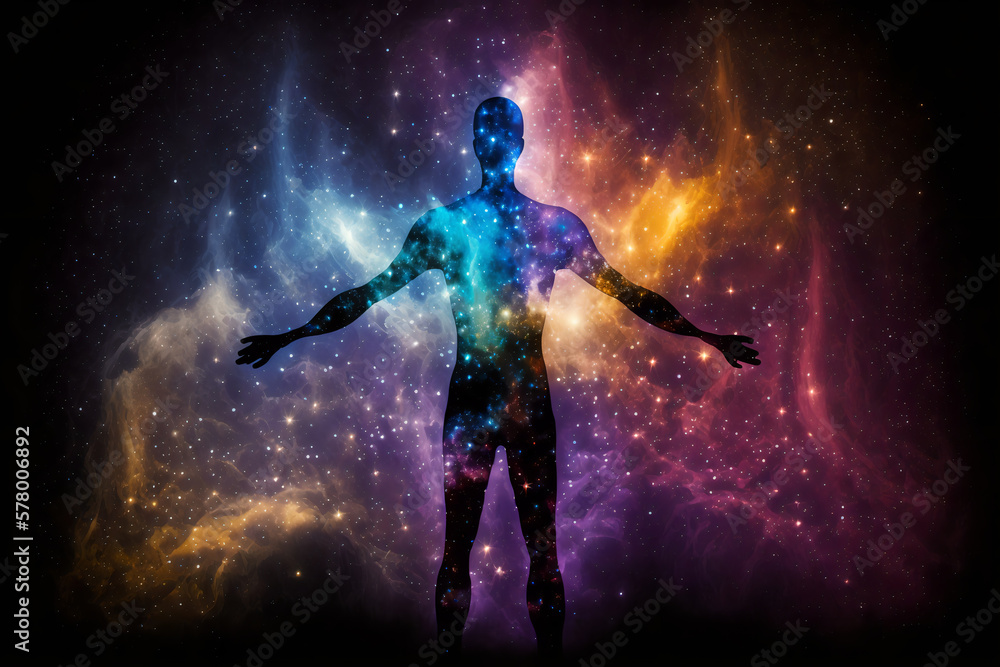 an astral body silhouette in a standing position, with both arms ...