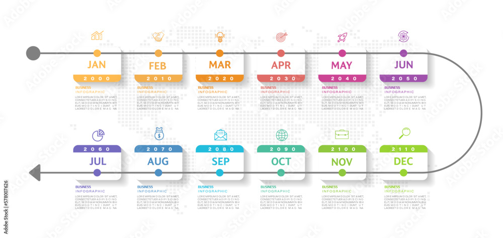 Infographic template for business. 12 Months modern Timeline diagram ...