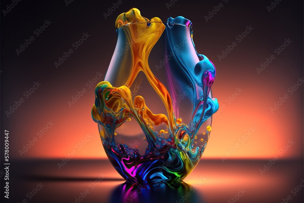 Liquid colors in glass vase. Glass vortex: a surrealistic explosion of ...