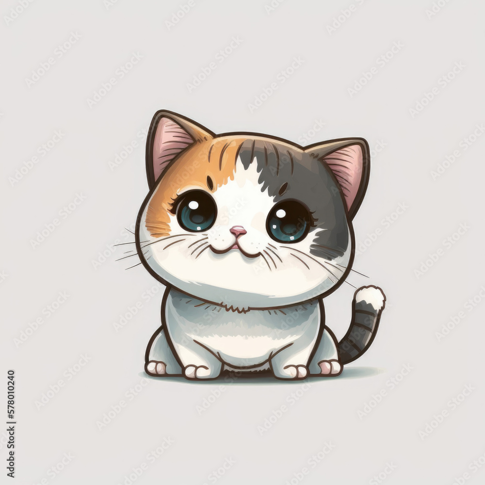 cute adorable animated cartoon cat Stock Illustration | Adobe Stock