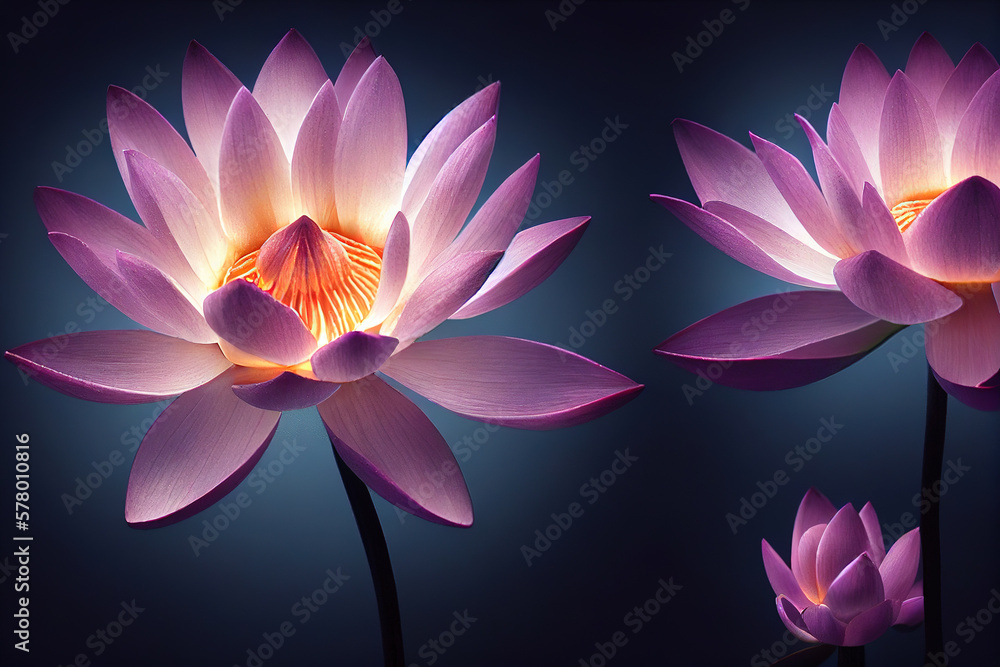 Beautiful blossom pink lotus flower with petal glowing and radiate ...