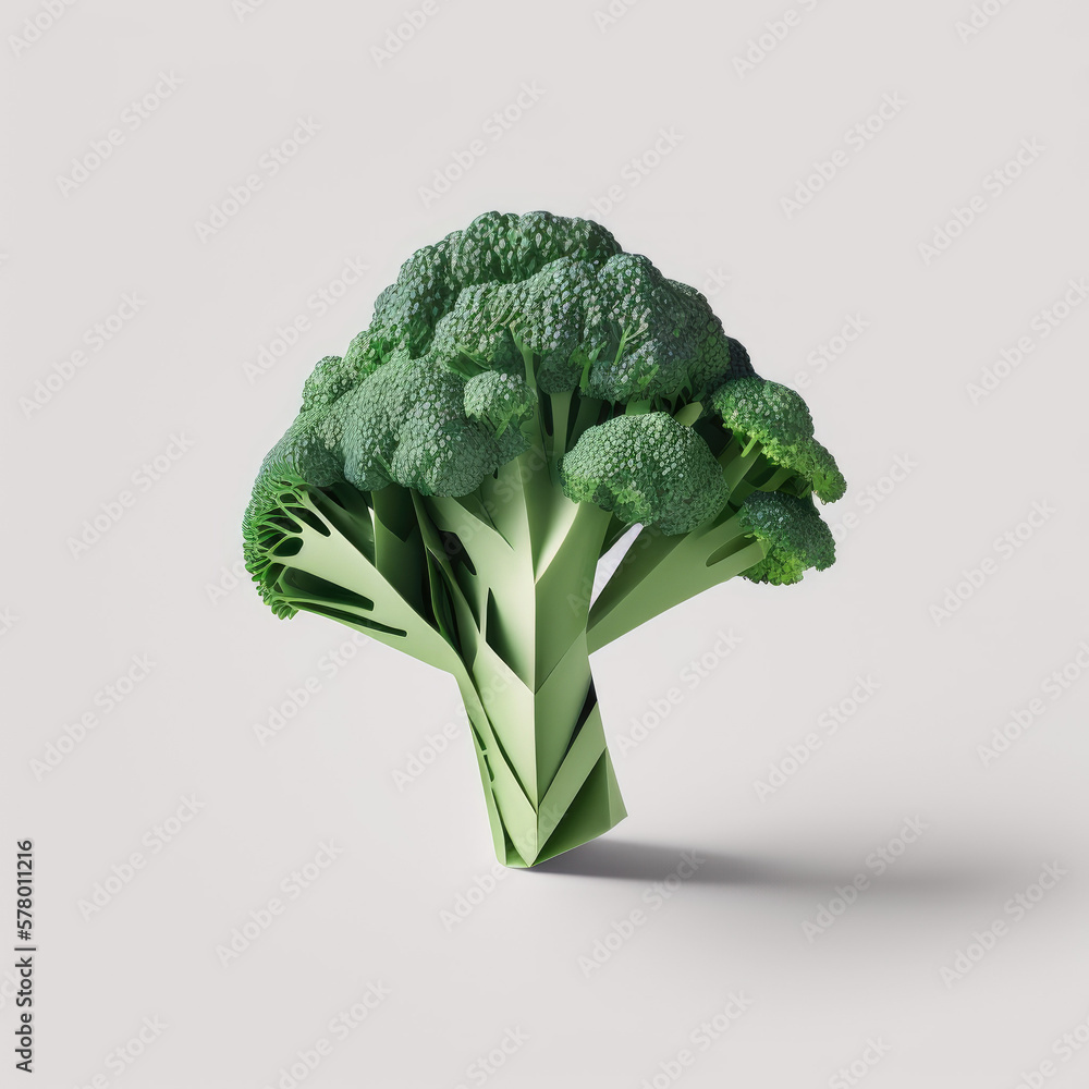 Stylized broccoli isolated on white background. Vegetable in 3D paper ...