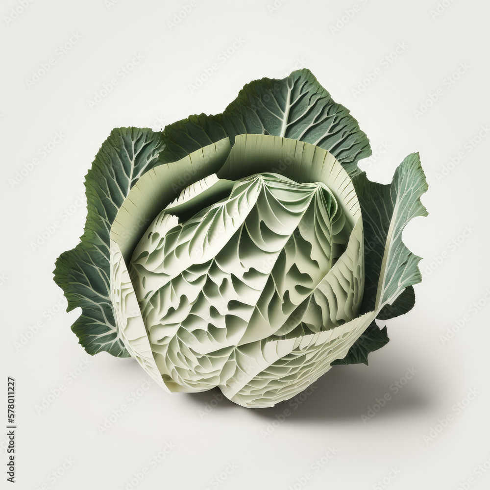 Stylized cabbage isolated on white background. Vegetable in 3D paper ...