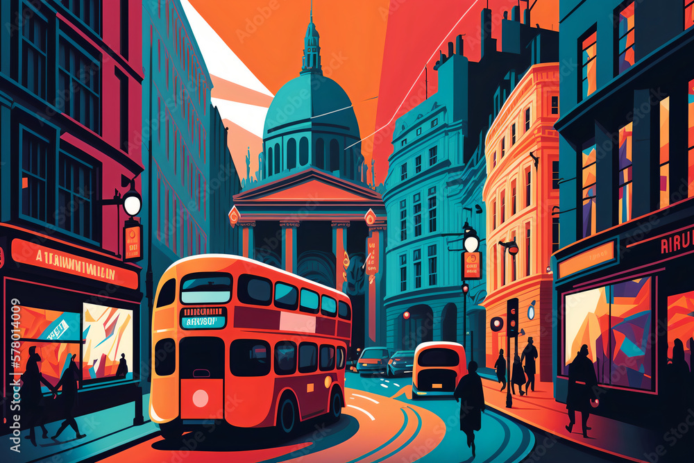 A colorful and energetic illustration of London's iconic landmarks and ...