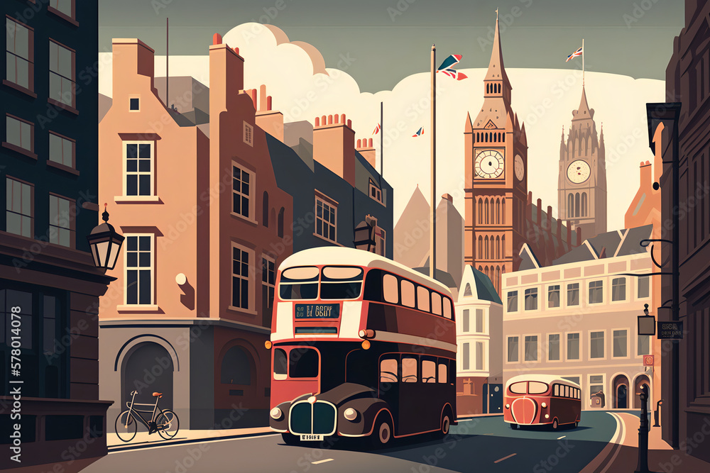 A colorful and energetic illustration of London's iconic landmarks and ...
