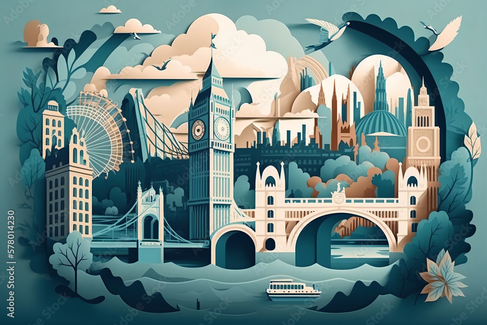 A colorful and energetic illustration of London's iconic landmarks and ...