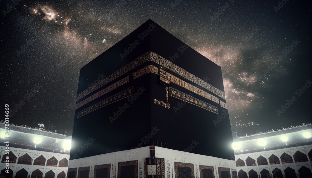 Kaaba in Mecca with night sky. Concept. Generative AI. Stock ...