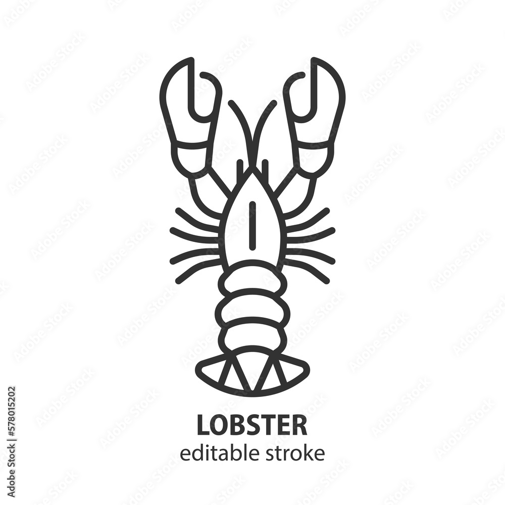 Lobster line icon. Crayfish linear symbol. Seafood outline vector sign ...