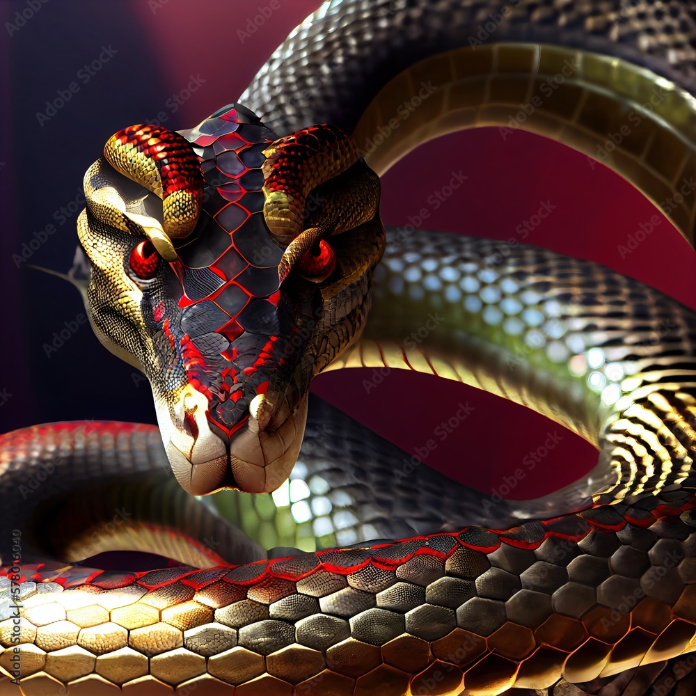 snake bite frontal into the camera, fangs, gloomy, head, scale, grim ...