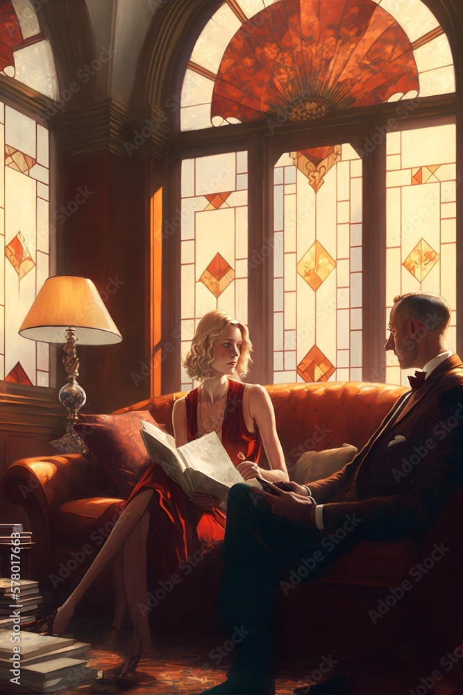 1920s rich crimson reading room bright light photorealistic rich man ...
