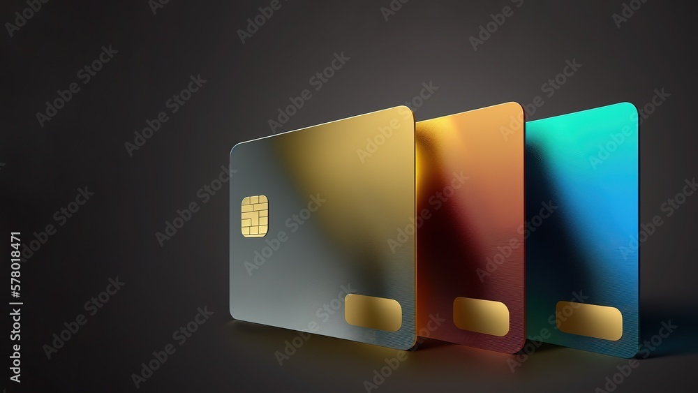 Premium credit cards 3D render over black background. Generative AI ...