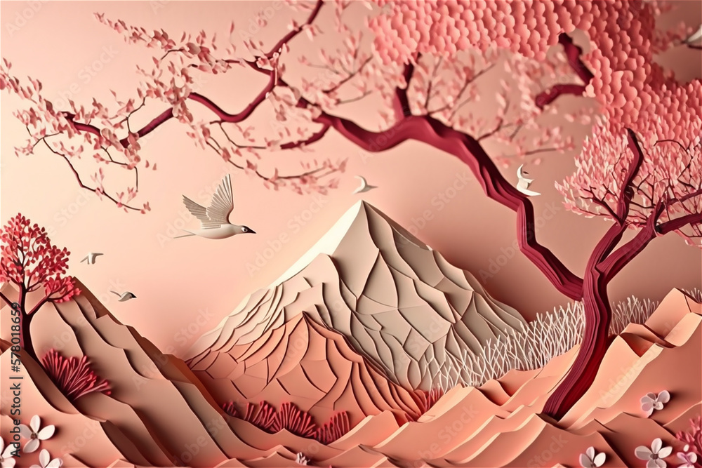 Paper сге art design. Blooming sakura japanese motifs. Origami design ...