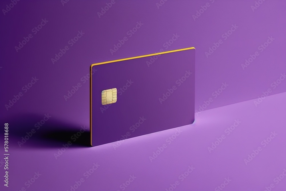 Premium purple credit card. Minimalist 3D render illustration over ...