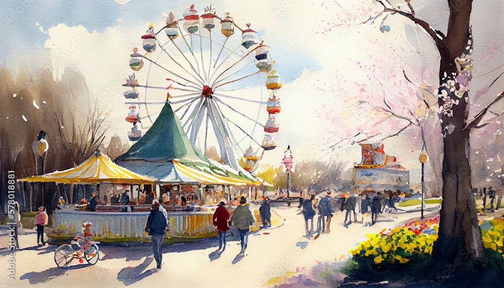 Carnival in the park during spring season. AI Generative Art Stock ...