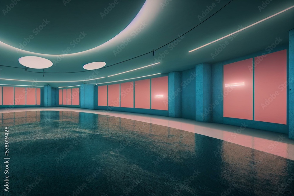 360 degree full panorama environment map of empty futuristic neon light ...