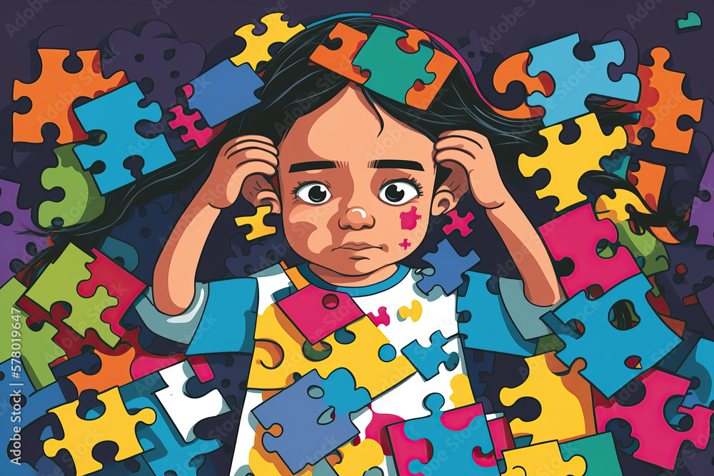 World Autism Awareness Day Concept, Little child colorful puzzle ...