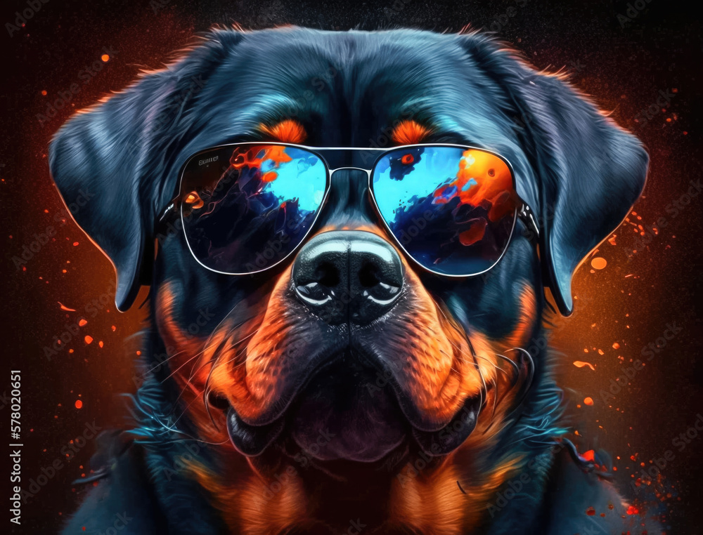 Male Rottweiler with undocked tail in a park posing without muzzle and ...