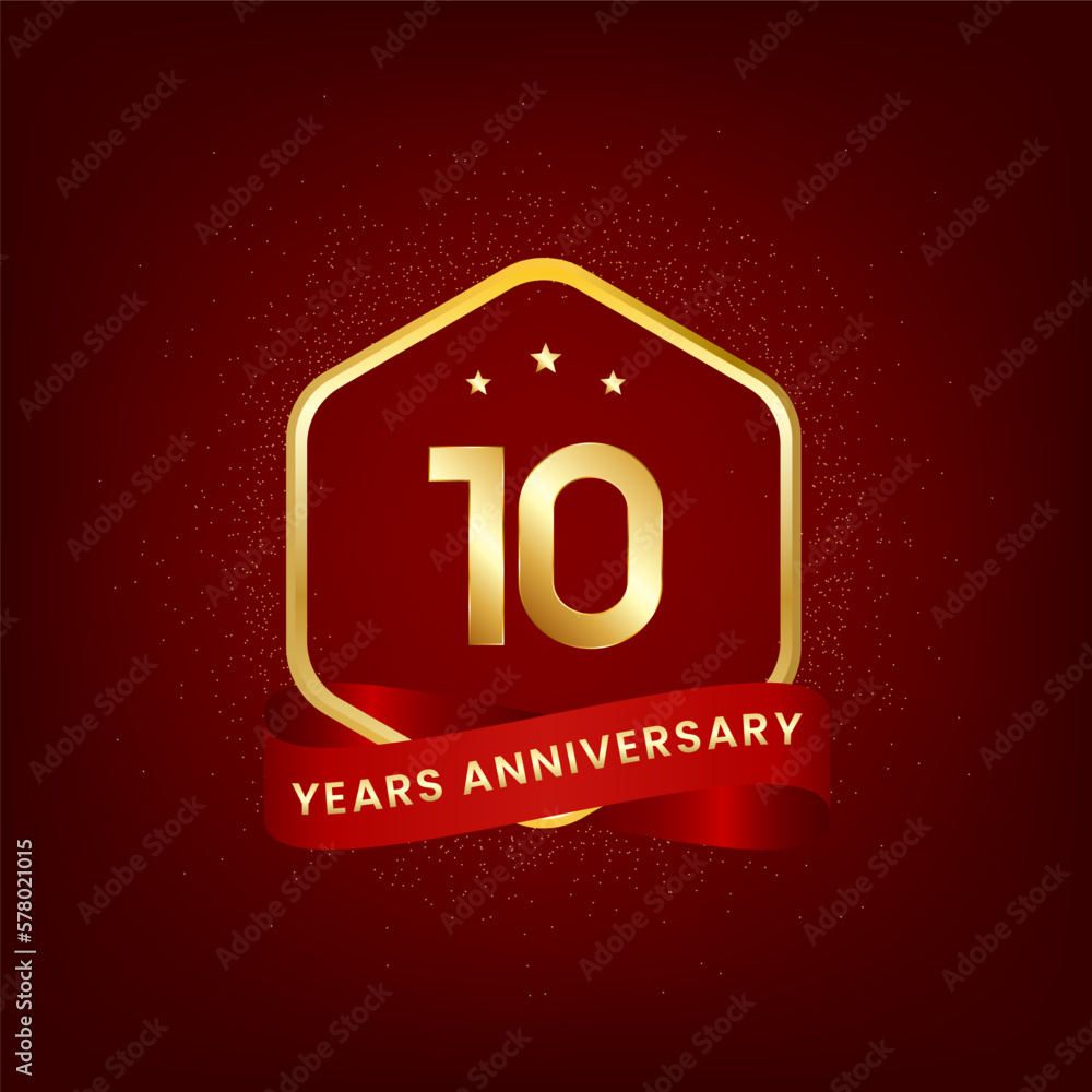 10 years anniversary. Anniversary template design with gold number and ...