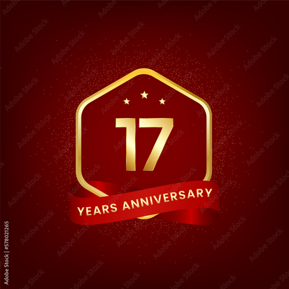 17 years anniversary. Anniversary template design with gold number and ...