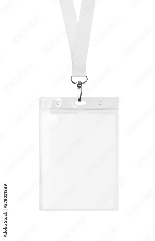 Transparent badge mockup isolated on white background. Plain empty name ...