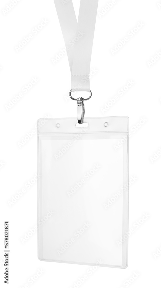 Transparent badge mockup isolated on white background. Plain empty name ...