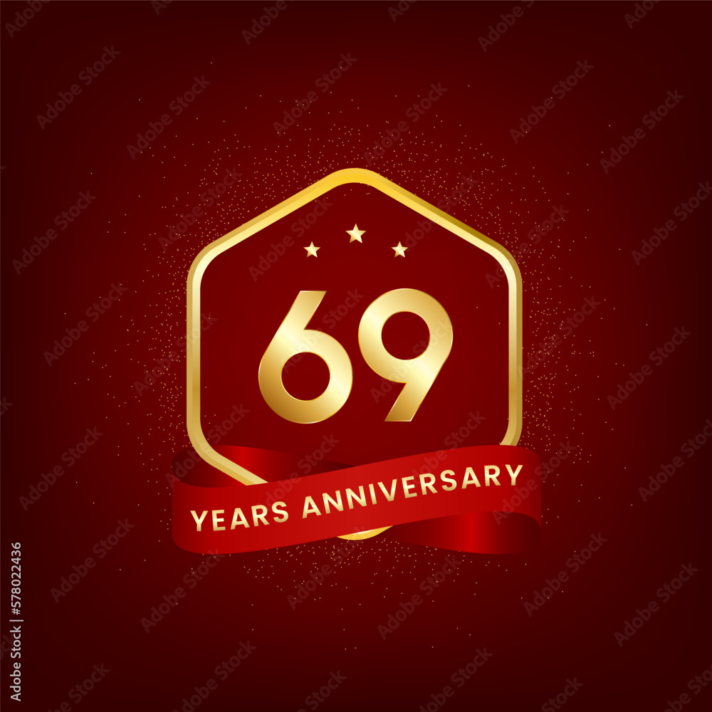 69 years anniversary. Anniversary template design with gold number and ...