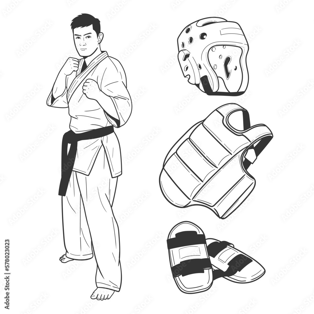 karate set vector illustration. hand drawing Stock Vector | Adobe Stock