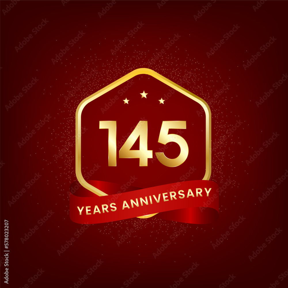 145 years anniversary. Anniversary template design with gold number and ...