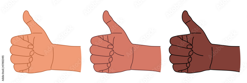 Thumb up Hand Finger Pointing. Like sign Outline drawing of hands with ...