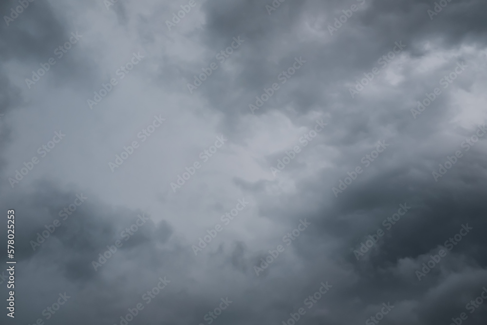 Cloudy sky with gray clouds, dark stormy clouds. Dramatic thunder ...