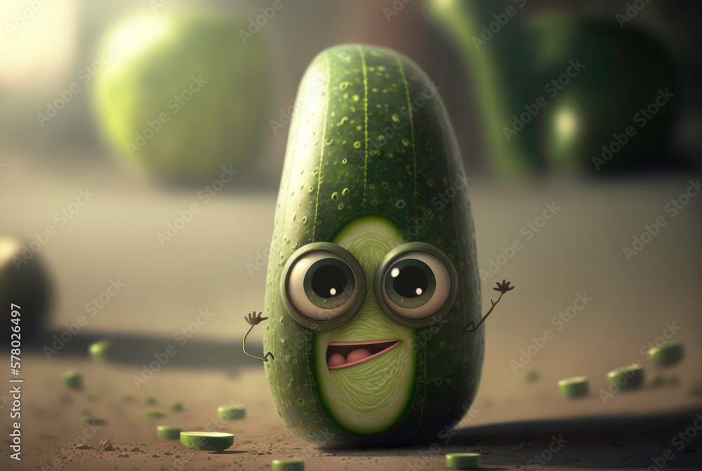 Cute cucumber character illustration. Generative AI Stock Illustration ...