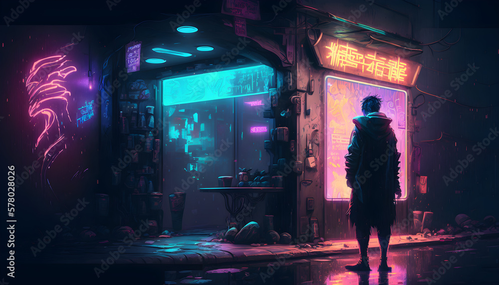 person in the night, digital art, artwork, cyber, cyberpunk, neon ...