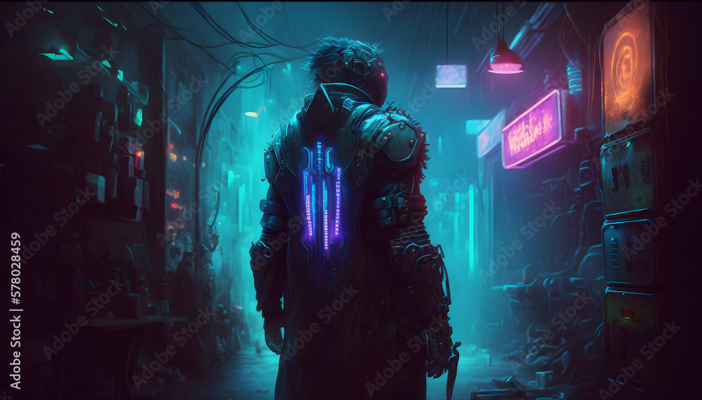 Girl in the night, digital art, artwork, cyber, cyberpunk, neon, lights ...