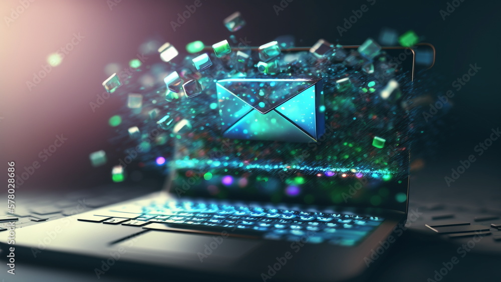 Computer laptop and sending online message with email icon with ...