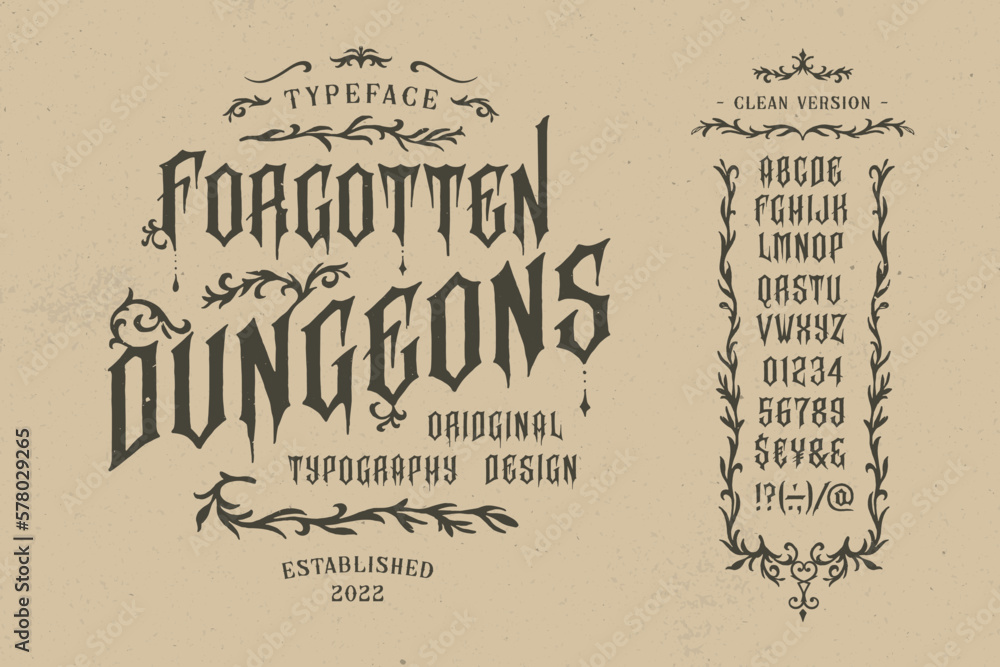Vector vintage font Dungeon. Letters and numbers Stock Vector | Adobe Stock
