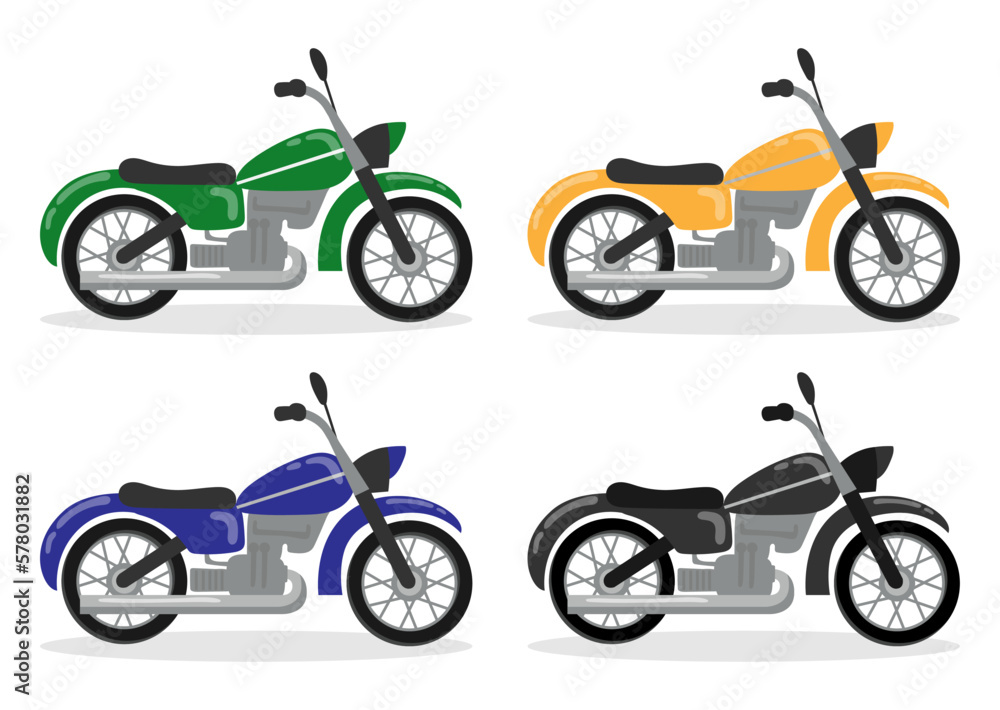 Different types of motorcycles. set illustrations in cartoon style ...