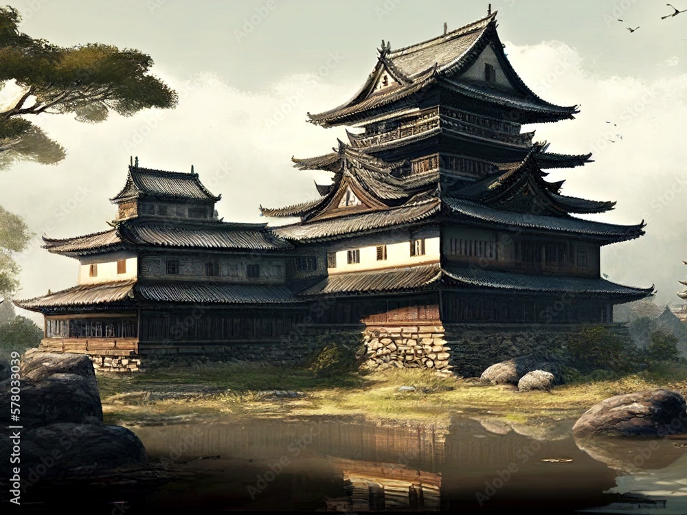 Edo Castle | Historic Feudal Japan Castle Stock Illustration | Adobe Stock