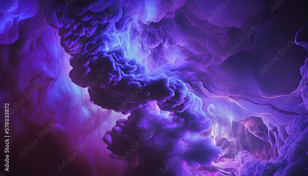 an abstract painting of purple and blue smoke coming out of a cloud of ...