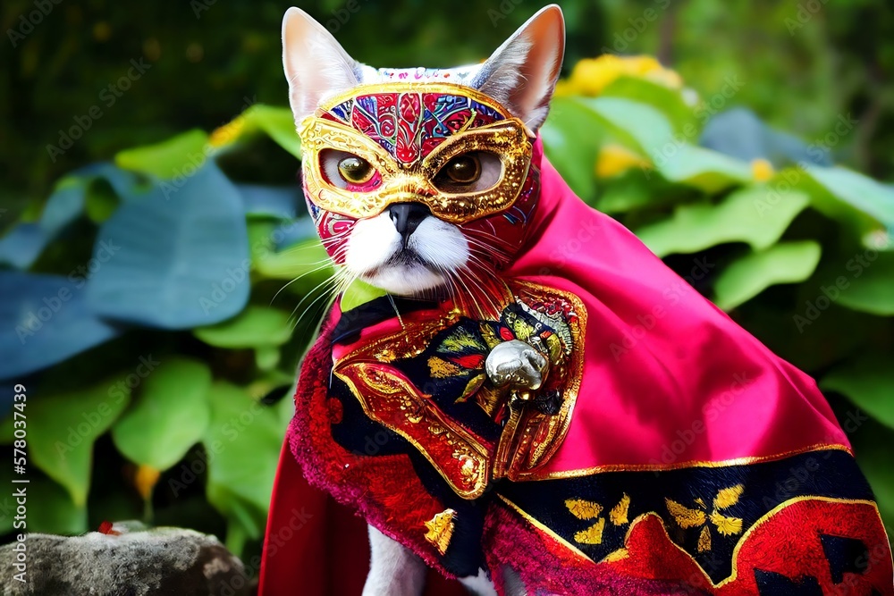 cat wearing a luchador mask and cape (AI Generated) Stock Illustration ...