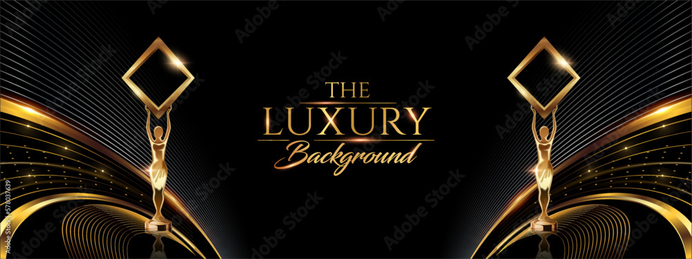 Black Golden Side Corner Wave Flowing Lines Award Background. Trophy on ...