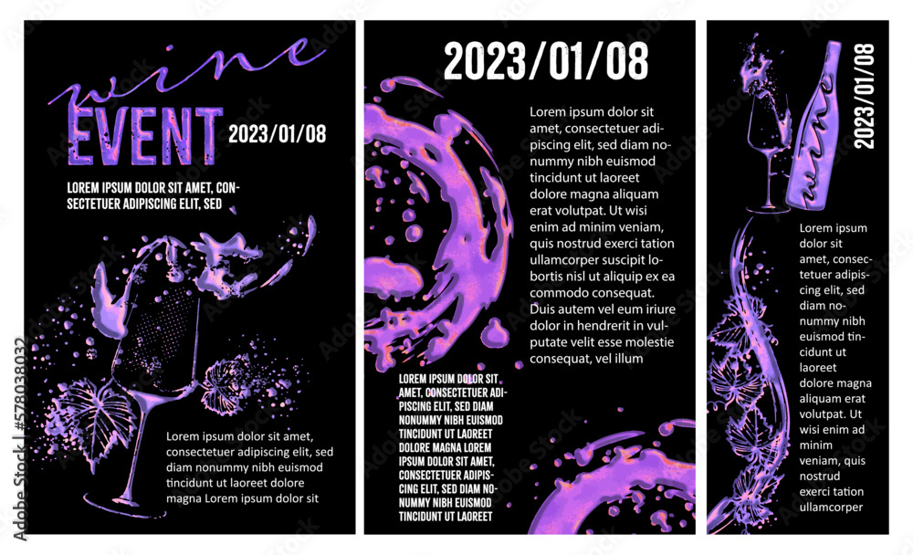 WINE EVENT template - Hand drawn elements. Wine design collection for ...