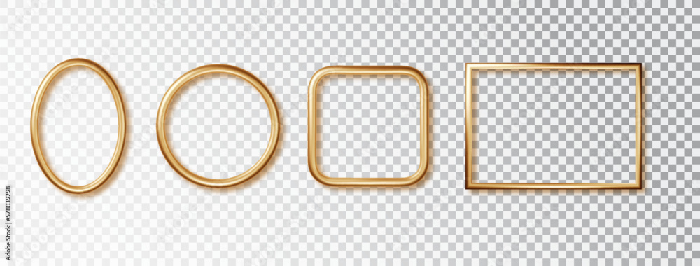 Gold frame set of different shapes isolated. Realistic gold metal frame ...
