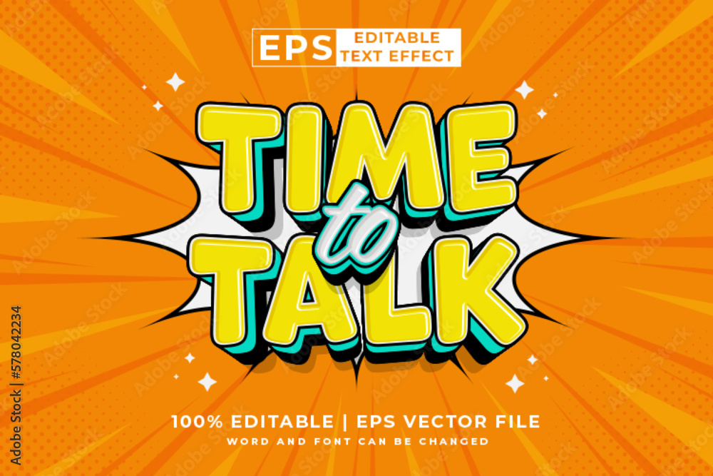 Photo Editable text effect time to talk comic 3d cartoon style premium ...