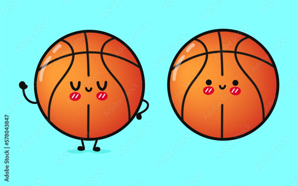 Cute funny basketball waving hand. Vector hand drawn cartoon kawaii ...