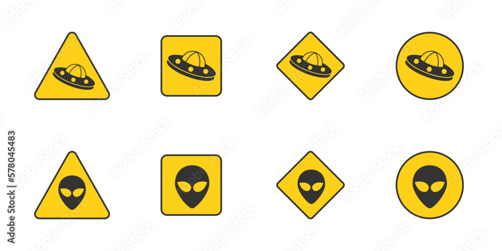 Danger UFO sign set. Aliens warning road signs. Flat vector ...