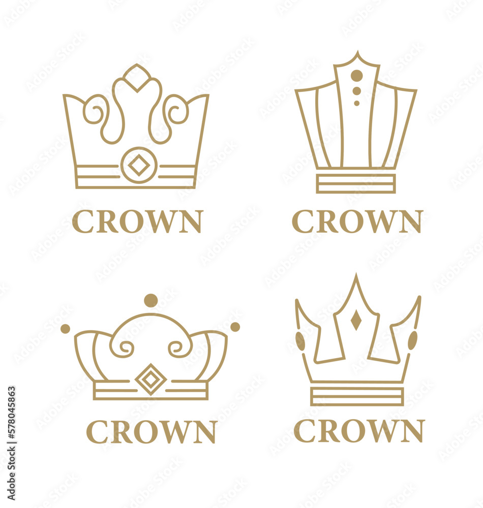 Golden crown set. Collection of graphic elements for website ...