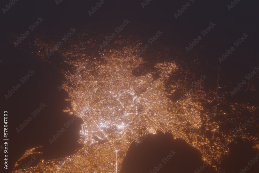 Aerial shot of Quezon City (Philippines) at night, view from south ...