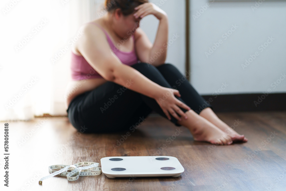 Depressed sadness overweight woman failure in weight loss.. Stock Photo ...